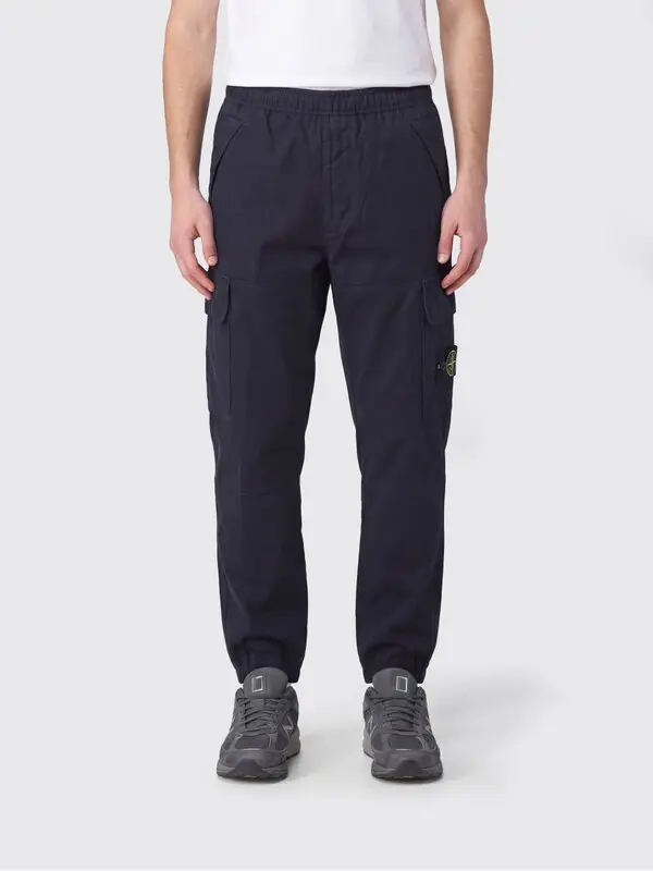 Stone Island Wool Blend Cargo Trousers With Compass Logo Patch - Blue