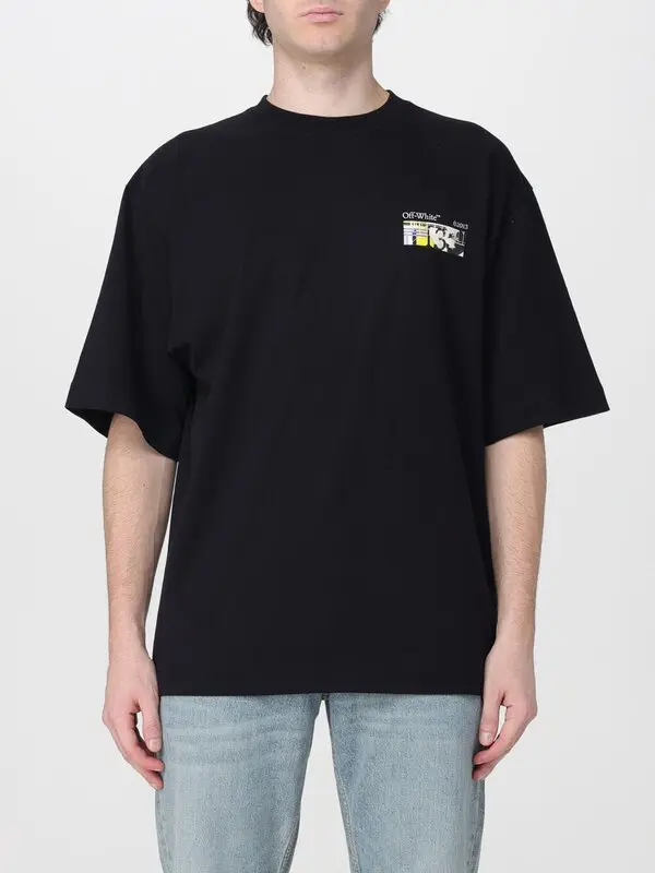 Off-White Cotton T-shirt With Contrasting Arrow Logo And Dropped Shoulders - Black