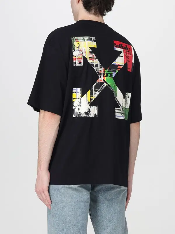 Off-White Cotton T-shirt With Contrasting Arrow Logo And Dropped Shoulders - Black