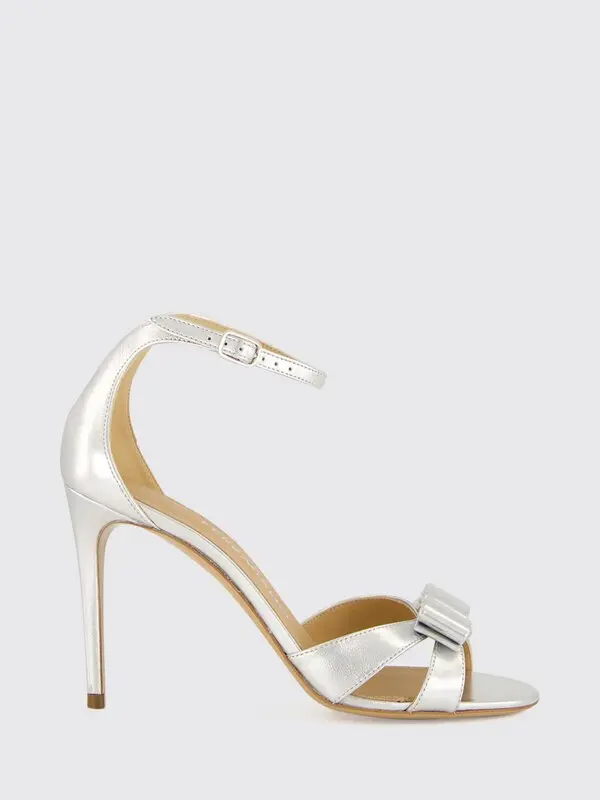 FERRAGAMO Vara Laminated Lambskin Sandals With Bow And Stiletto Heel
