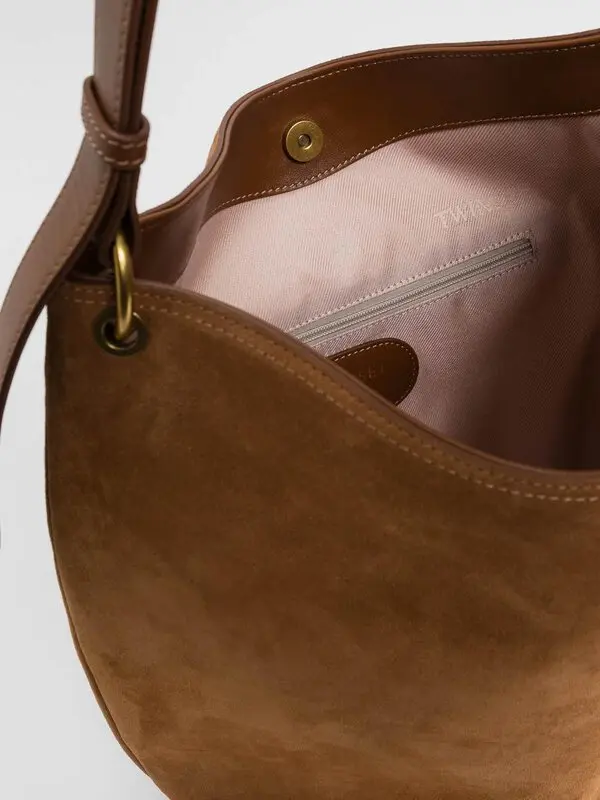TWINSET Leather And Suede Shoulder Bag With Lettering Logo - Brown
