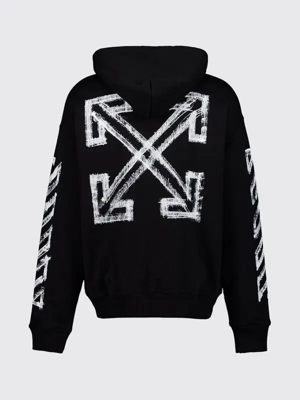Off-White Cotton Hoodie With Arrow Logo And Kangaroo Pocket