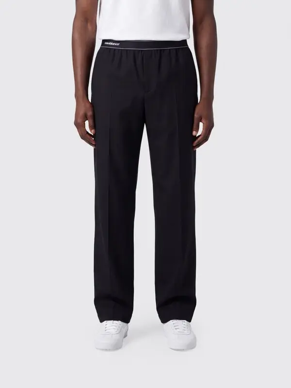 Casablanca Straight-leg Wool Jogging Trousers With Logo Waistband - Black