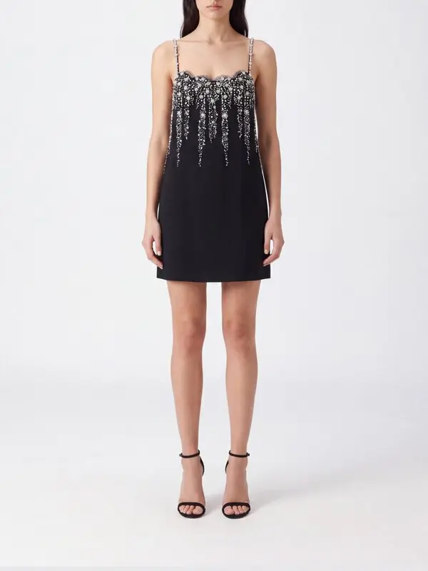 Valentino Garavani Merino Wool Mini Sheath Dress With Rhinestones And Square Neck