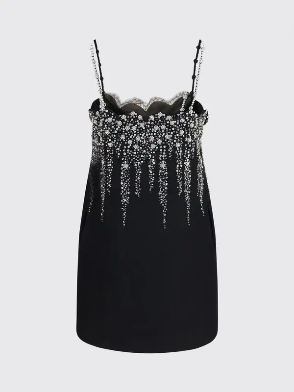 Valentino Garavani Merino Wool Mini Sheath Dress With Rhinestones And Square Neck