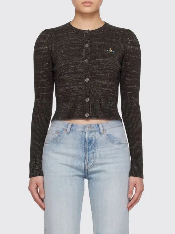 VIVIENNE WESTWOOD Slim Fit Jersey Cardigan With An Embroidered Orb Logo - Cocoa