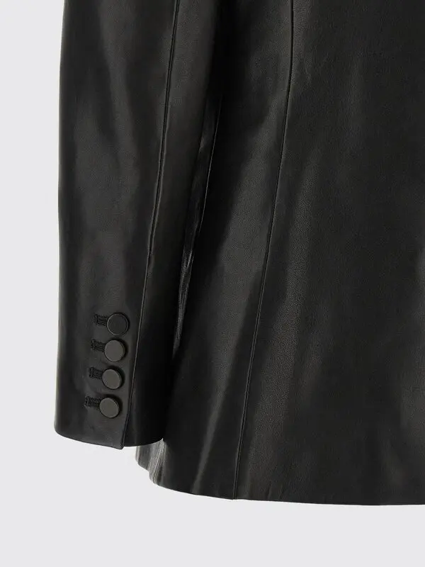 Balmain Slim Fit Cropped Lambskin Leather Blazer With Peak Lapels