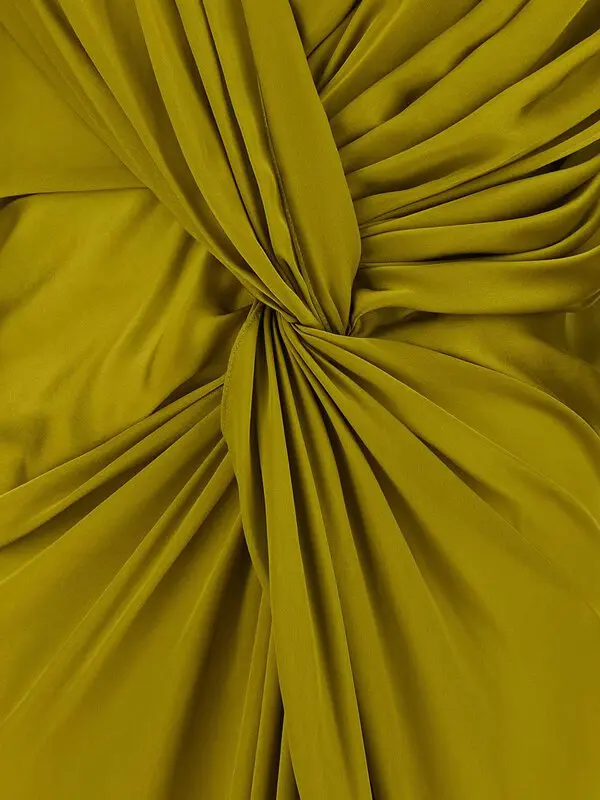 Balmain Padded Shoulder Draped Silk Long Gown With Scarf Neck