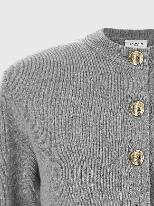 Balmain Crewneck Cardigan In Mohair And Cashmere Blend With Buttons