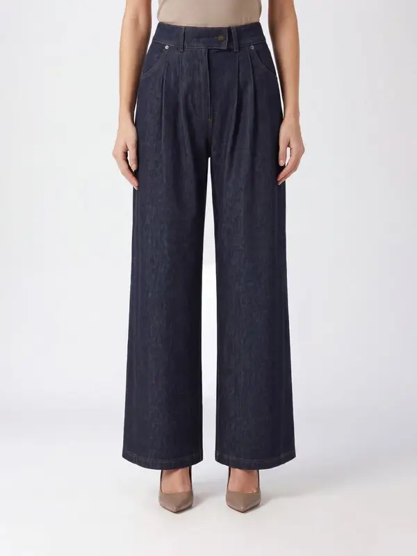 Max Mara Wide Leg Denim Trousers With Pleats And Mid-rise Waist