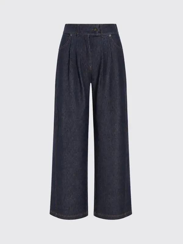 Max Mara Wide Leg Denim Trousers With Pleats And Mid-rise Waist