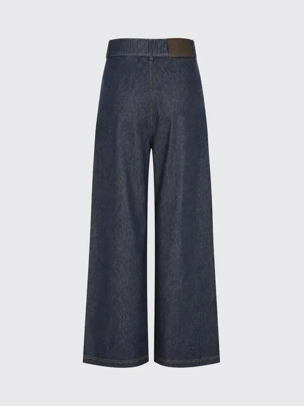 Max Mara Wide Leg Denim Trousers With Pleats And Mid-rise Waist