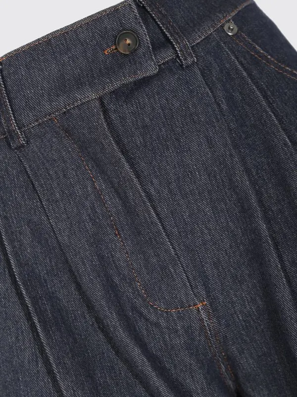 Max Mara Wide Leg Denim Trousers With Pleats And Mid-rise Waist