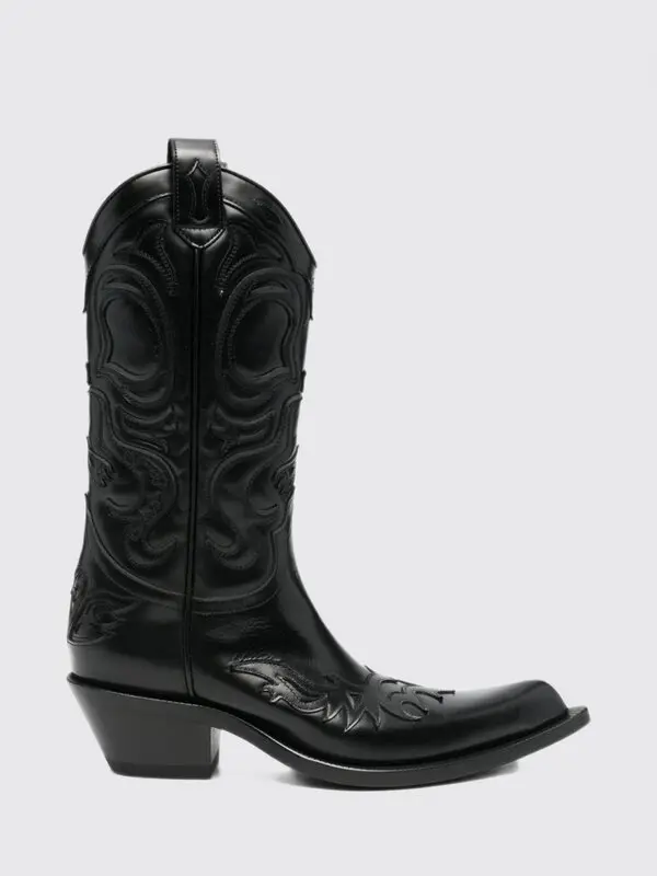 Acne Studios Smooth Leather Western Boots With Tapered Toe And Embroidery