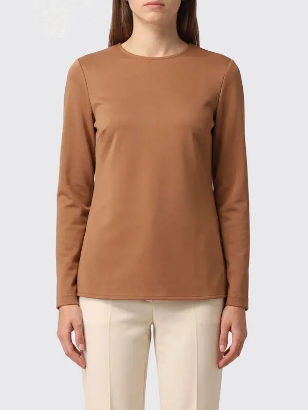 Max Mara Long-sleeved Crew Neck Top In Crêpe - Hazel