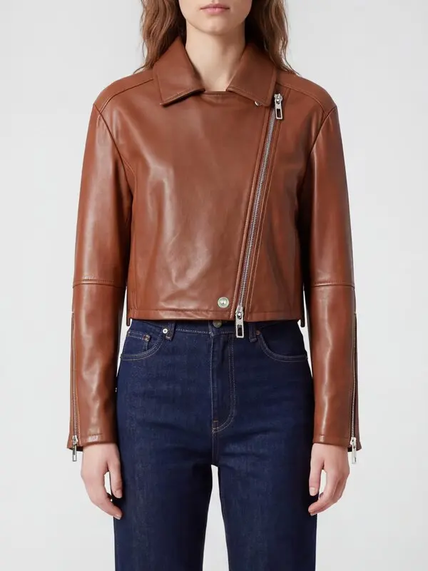 Sportmax Short Leather Jacket With Fringes And Asymmetrical Zip