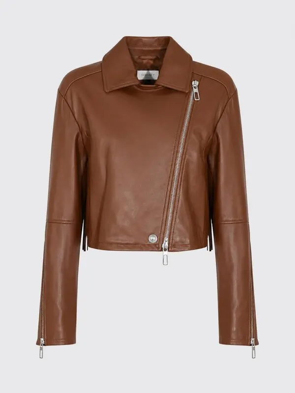Sportmax Short Leather Jacket With Fringes And Asymmetrical Zip