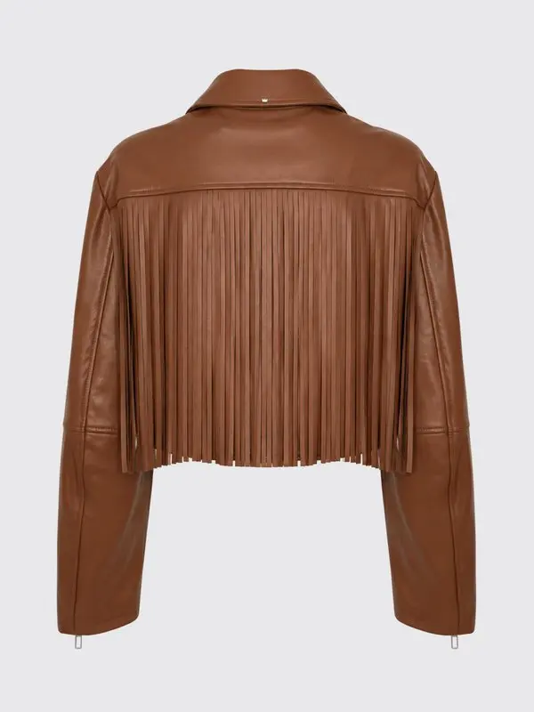 Sportmax Short Leather Jacket With Fringes And Asymmetrical Zip