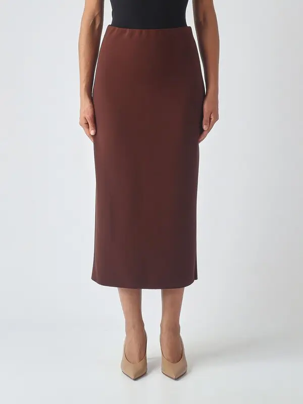 MEIMEIJ High-waisted Midi Pencil Skirt With Rear Slit - Cocoa