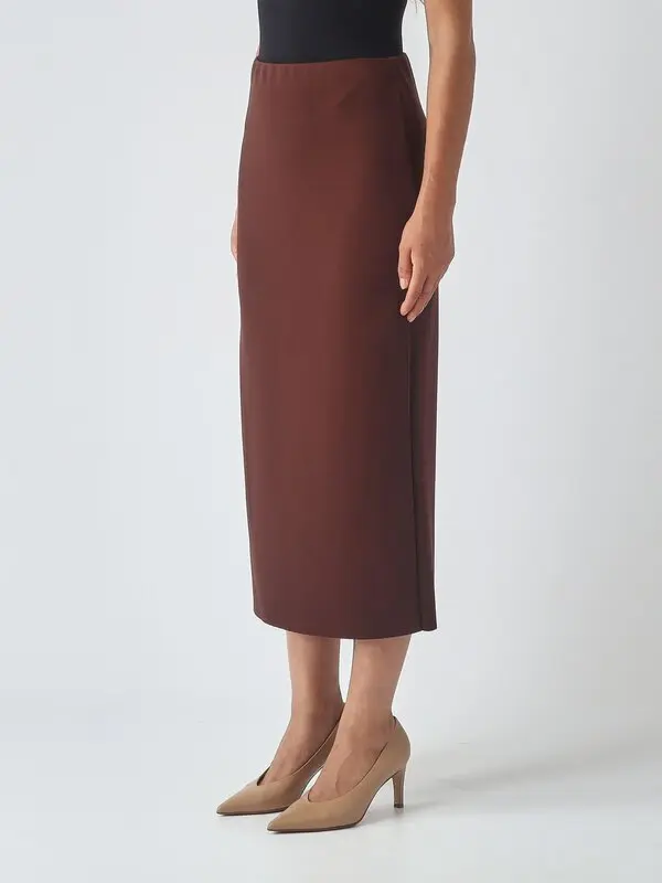 MEIMEIJ High-waisted Midi Pencil Skirt With Rear Slit - Cocoa