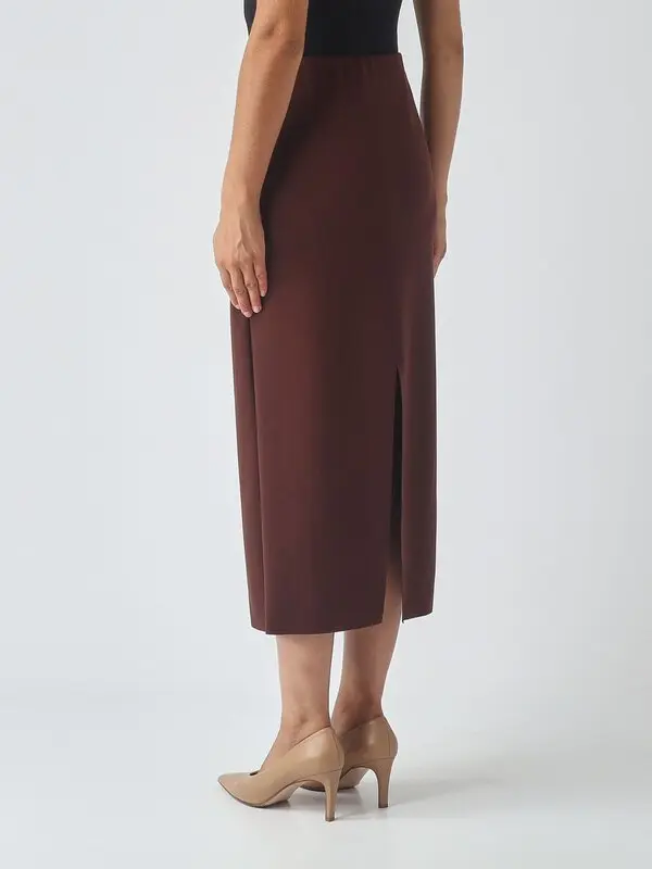 MEIMEIJ High-waisted Midi Pencil Skirt With Rear Slit - Cocoa