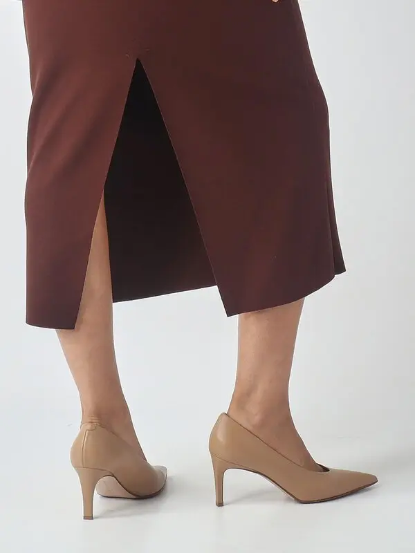 MEIMEIJ High-waisted Midi Pencil Skirt With Rear Slit - Cocoa