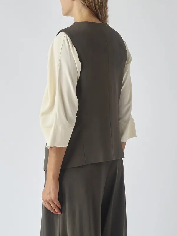 MEIMEIJ Single-breasted Tailored Waistcoat In Viscose Blend With V-neck - Green