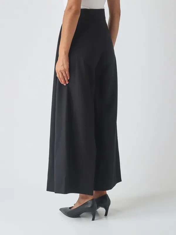 MEIMEIJ Pleated Wide Leg Cropped Wool Blend Trousers