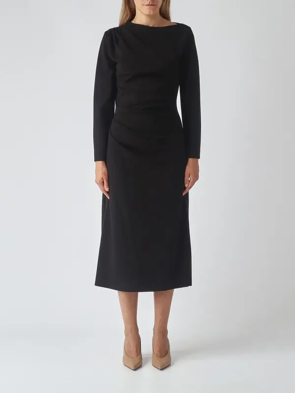 MEIMEIJ Draped Long-sleeved Crêpe Midi Sheath Dress