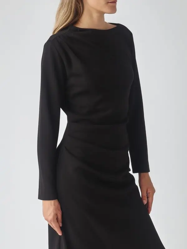 MEIMEIJ Draped Long-sleeved Crêpe Midi Sheath Dress