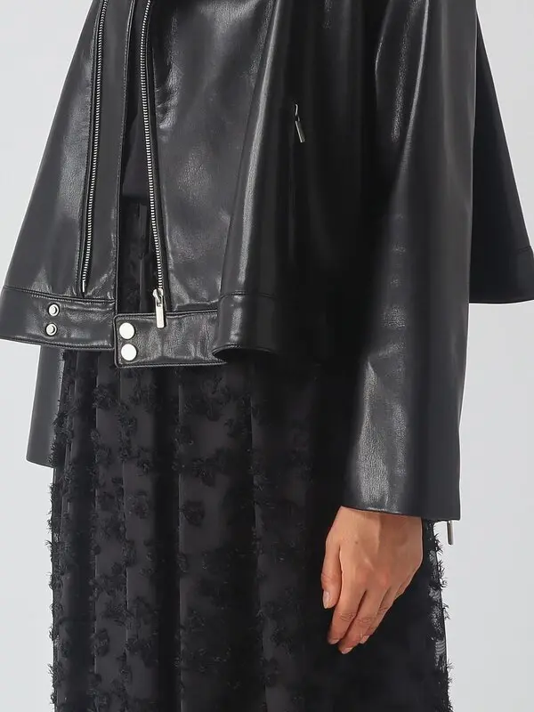 MEIMEIJ Cropped Biker Jacket In Faux Leather With Asymmetrical Zip Closure