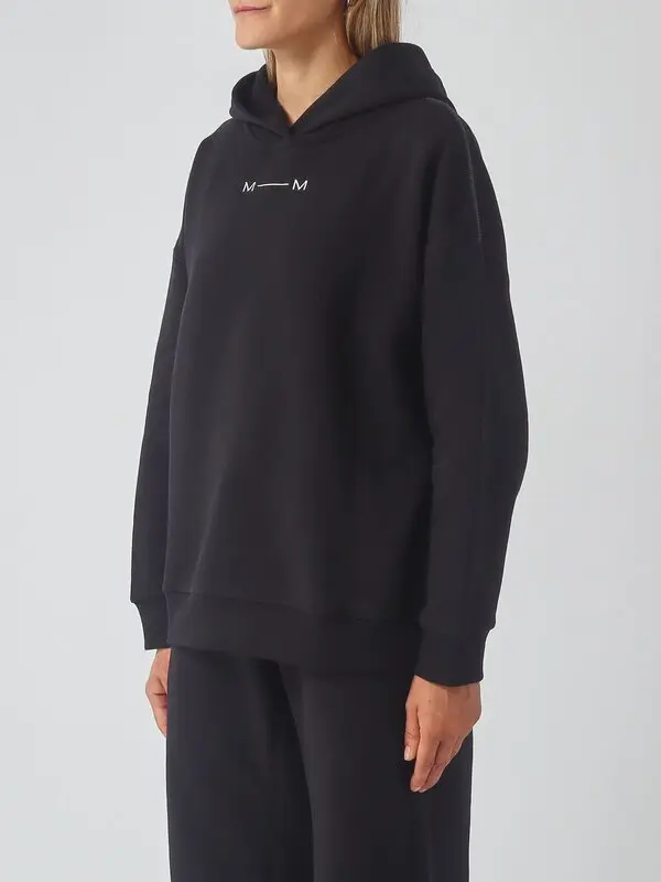 Max Mara Hoodie In Cotton Blend With Contrast Logo And Dropped Shoulders - Black