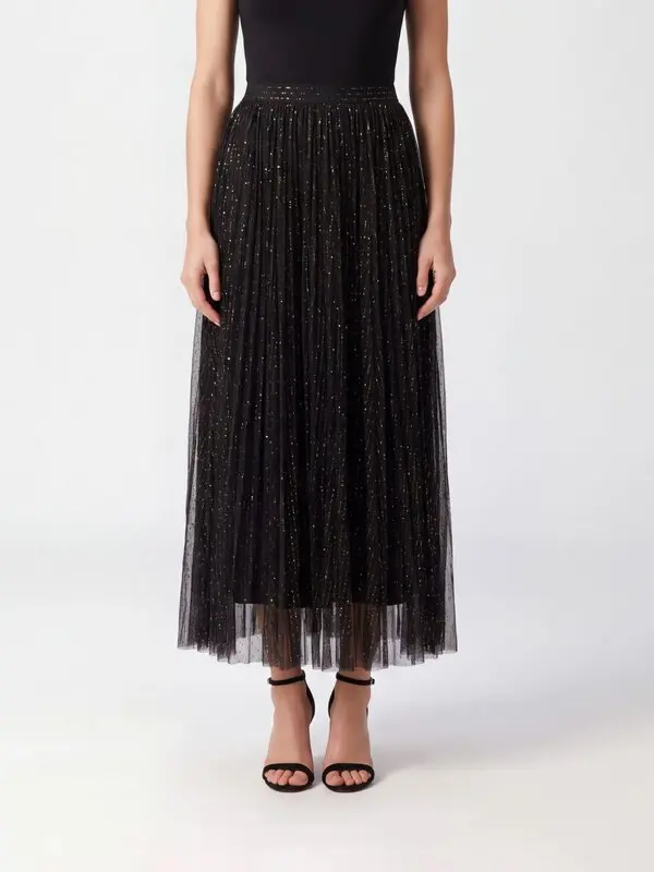 TWINSET High-waisted Pleated Midi Skirt In Tulle With Side Zip Closure - Black