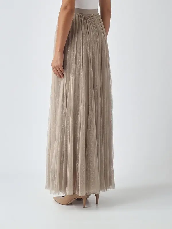 TWINSET High-waisted Pleated Midi Skirt In Tulle With Side Zip Closure