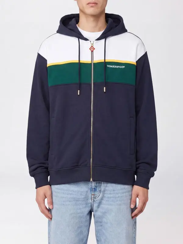 Casablanca Striped Organic Cotton Zip-up Hoodie With Embroidered Logo