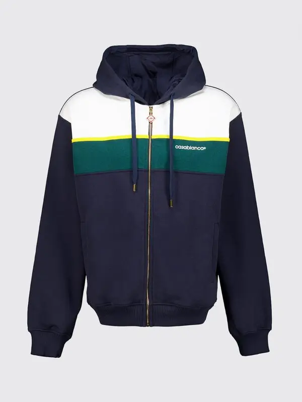 Casablanca Striped Organic Cotton Zip-up Hoodie With Embroidered Logo