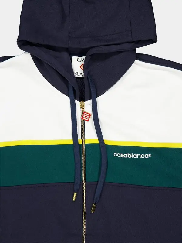 Casablanca Striped Organic Cotton Zip-up Hoodie With Embroidered Logo