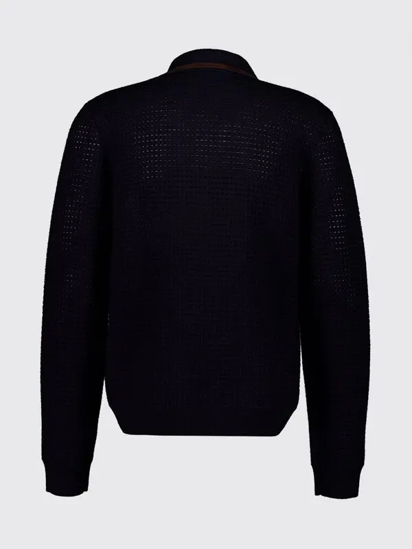 Casablanca Long-sleeved Pure Wool Knit Polo With Zip And Logo Patch