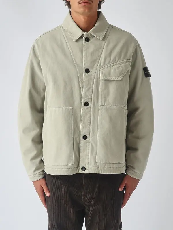 Stone Island Padded Water-repellent Cotton Shirt Jacket With Logo