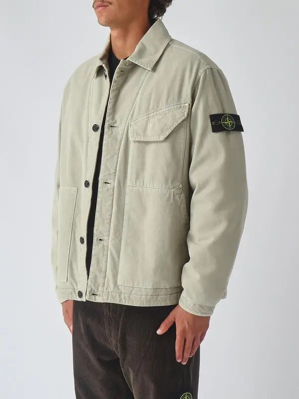 Stone Island Padded Water-repellent Cotton Shirt Jacket With Logo