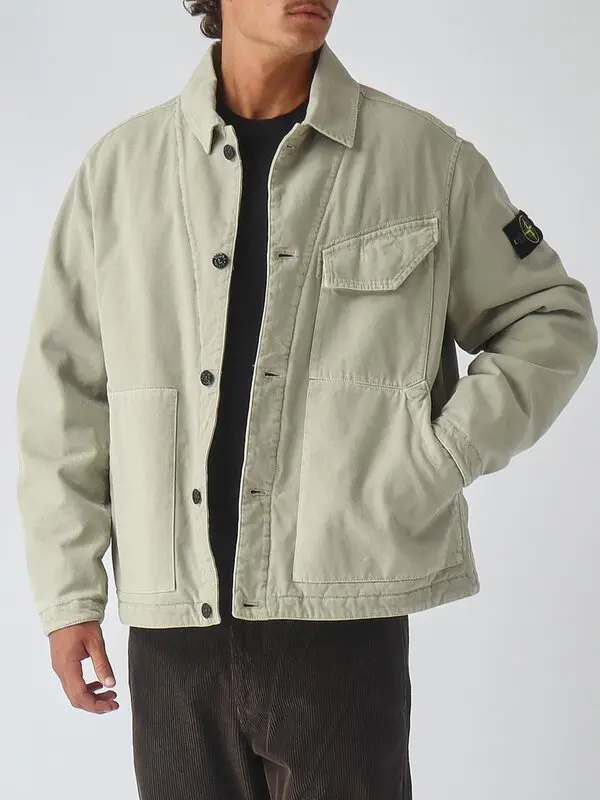 Stone Island Padded Water-repellent Cotton Shirt Jacket With Logo