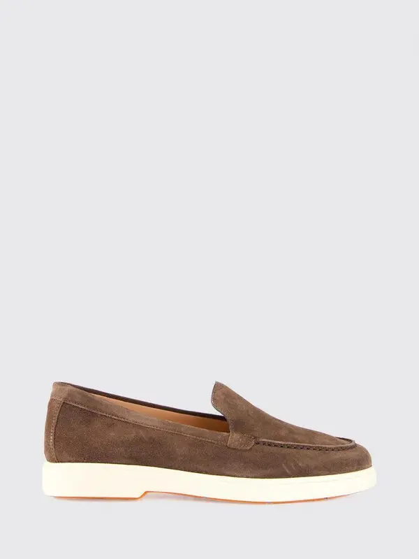 Santoni Suede Calfskin Loafers With Round Toe And Rubber Sole