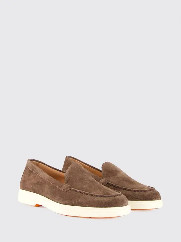 Santoni Suede Calfskin Loafers With Round Toe And Rubber Sole