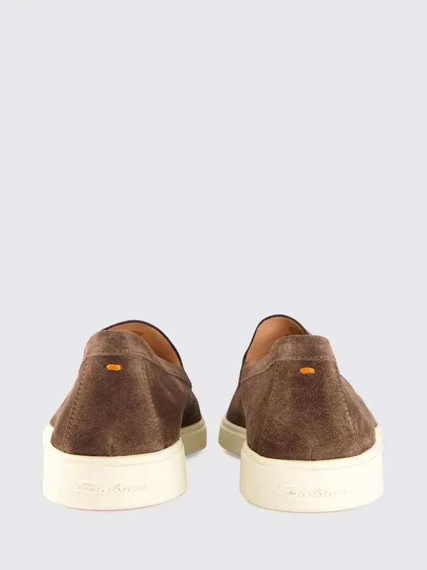 Santoni Suede Calfskin Loafers With Round Toe And Rubber Sole