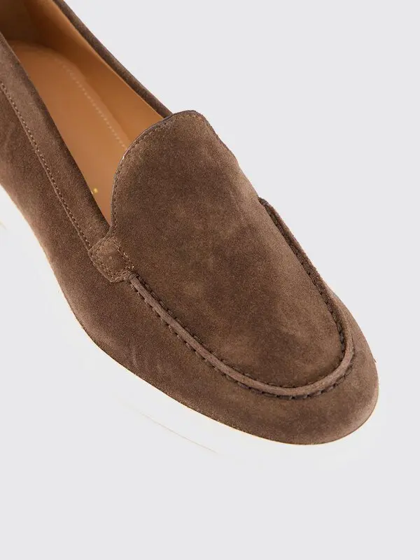 Santoni Suede Calfskin Loafers With Round Toe And Rubber Sole