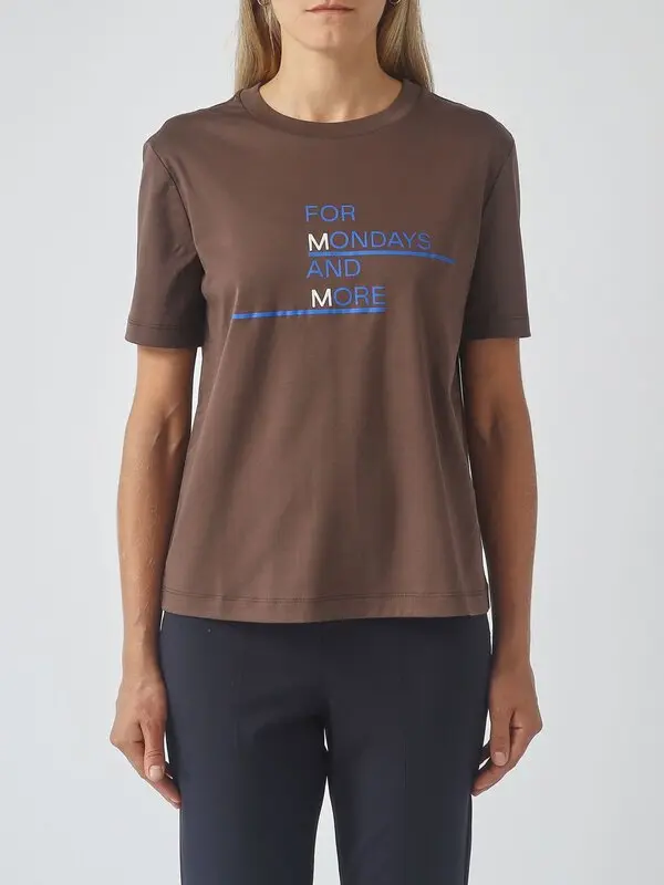 Max Mara Slogan Print Cotton T-shirt With Dropped Shoulders