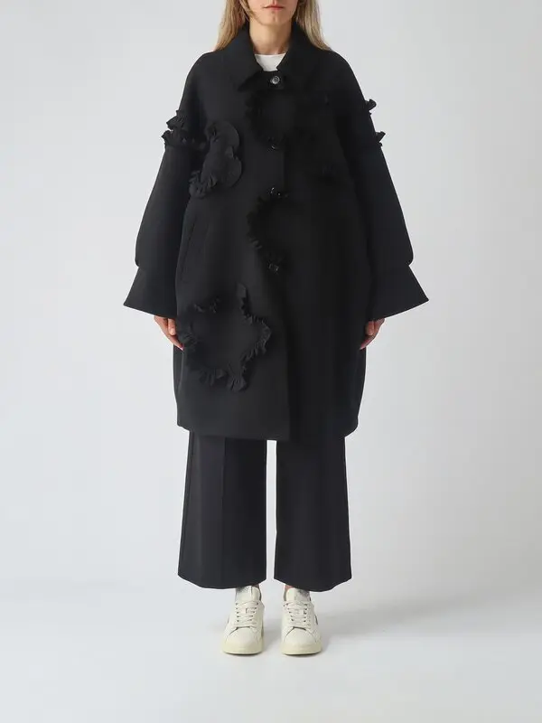 MEIMEIJ Oversized Single-breasted Wool Blend Coat With Floral Appliqu