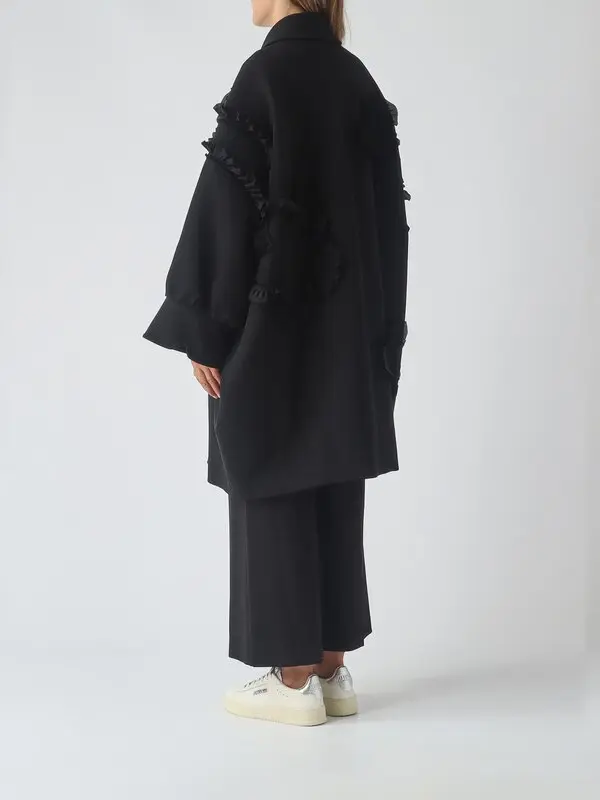 MEIMEIJ Oversized Single-breasted Wool Blend Coat With Floral Appliqu