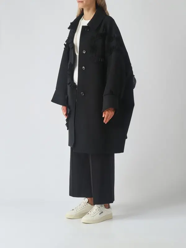 MEIMEIJ Oversized Single-breasted Wool Blend Coat With Floral Appliqu