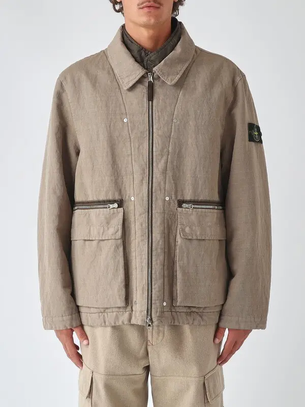 Stone Island Cotton And Wool Blend Windbreaker Jacket With Primaloft® Padding